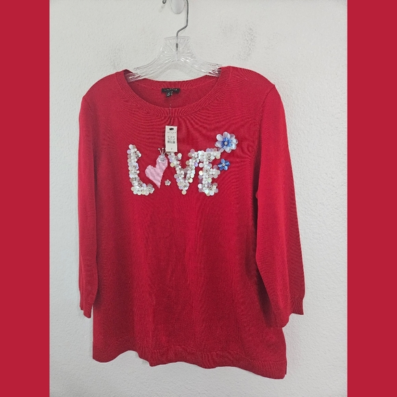 Talbots | Sweaters | Talbots Nwt Red Embellished Heart Sweater Sz ...